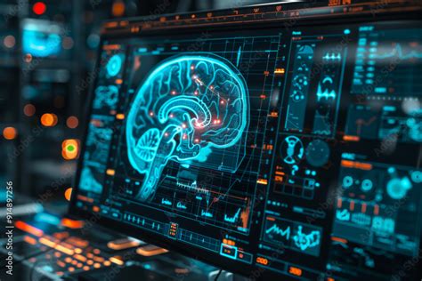 Cybernetic Brain Interface Showing Decreasing Neural Activity Illustrating Depression In A High