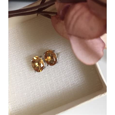 ต่างหูเงินแท้ 925ปักก้าน พลอยแท้ บุษราคัม ขนาด 6x8 มิล Jewelleyshop Thaipick