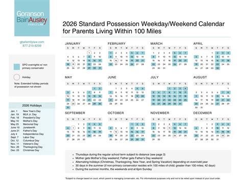 Texas Custody Calendar 2026 Printable Free Printable Templates