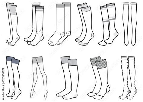Best 13 Set Of Full Length Socks And Stockings Flat Sketch Fashion