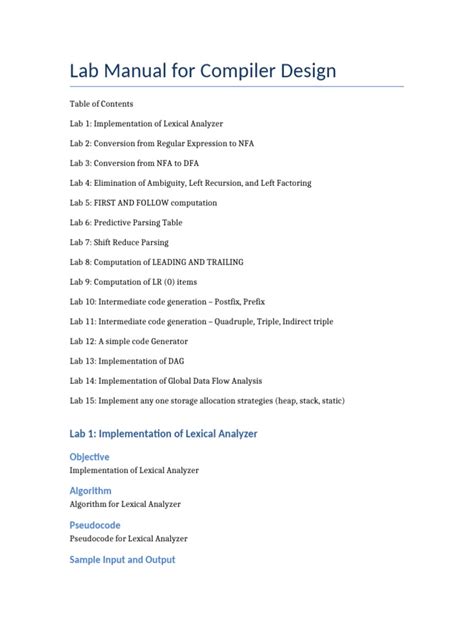 Compiler Design Lab Manual Pdf