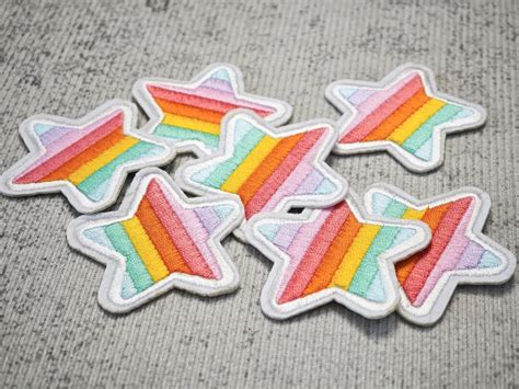 Rainbow Star Embroidered Patch Colorful Iron On Patch Cute Star Patch