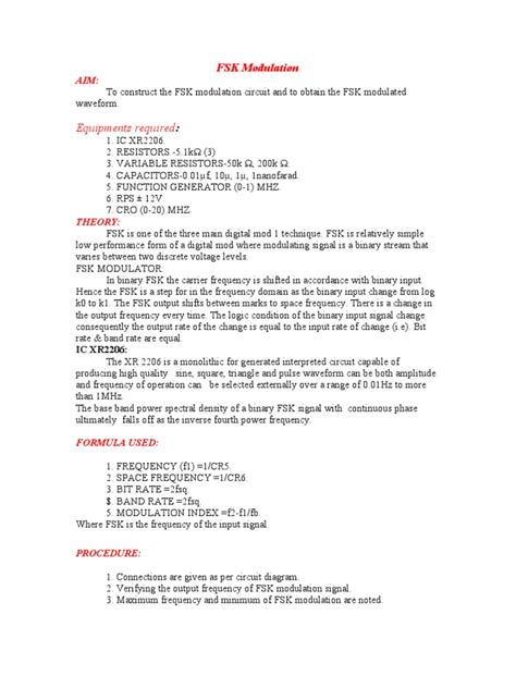 Equipments Required Fsk Modulation Pdf
