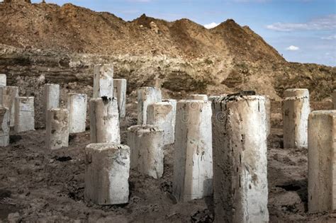 Pile Driving In Foundation Pit For Construction Of Apartment Building Piling Driven Into Ground