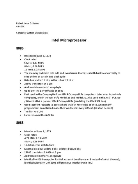 Intel Microprocessor Evolution Pdf Ibm Pc Compatibles Office