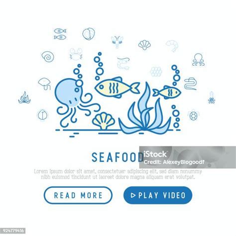 얇은 선 아이콘으로 해산물 개념 랍스터 생선 새우 낙 지 굴 장 어 해 초 게 진입로 거북 레스토랑 메뉴 또는 웹 페이지에 대 한 최신 벡터 일러스트 개념에 대한 스톡 벡터