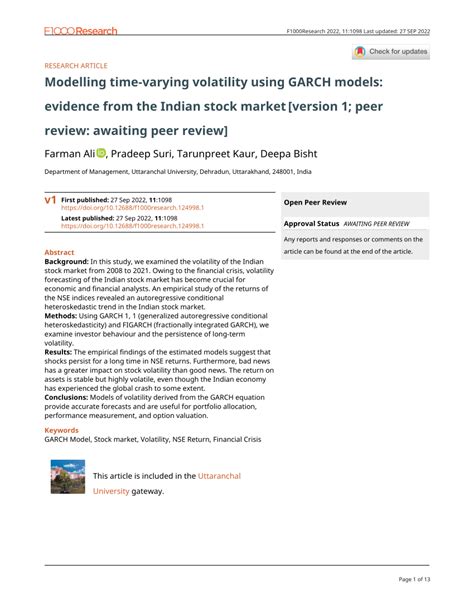 Pdf Modelling Time Varying Volatility Using Garch Models Evidence From The Indian Stock Market
