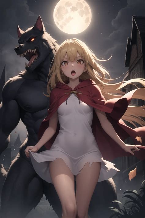 Anime Girl With Cape And Werewolf In The Background Seaart Ai