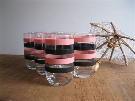 Mid Century Modern Drinking Glasses Pink And Black Horizontal Etsy