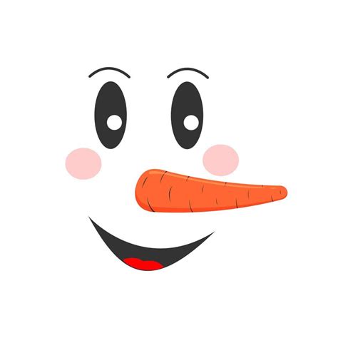 Smiling Snowman Face With Happy Emotion Funny Snowman Head With Carrot Nose Winter Holidays