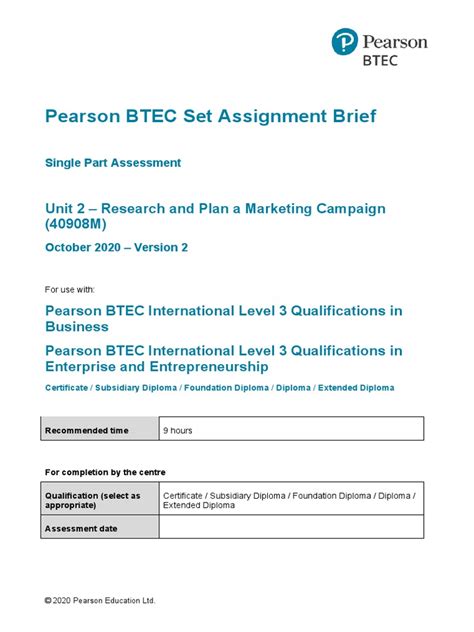 Pearson Btec Set Assignment Brief Unit 2 Research And Plan A