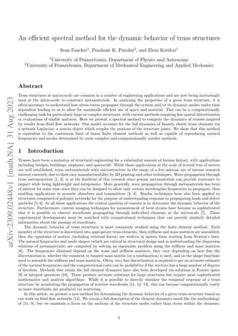 Pdf An Efficient Spectral Method For The Dynamic Behavior Of Truss