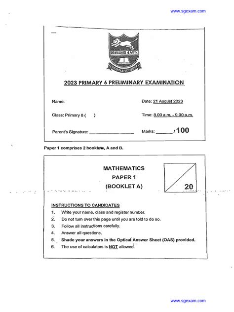 2023 P6 Maths Prelim Tao Nan Pdf