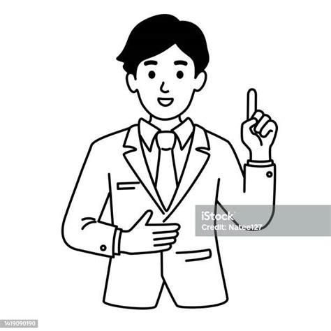 좋은 아이디어를 얻는 것에 대해 이야기하는 사업가 창조적 인 개념 고립 된 벡터 일러스트 레이 션 개요 손으로 그린 낙서 라인 아트 만화 디자인 캐릭터 개념에 대한 스톡