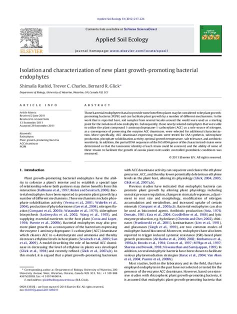 Pdf Isolation And Characterization Of New Plant Growth Promoting