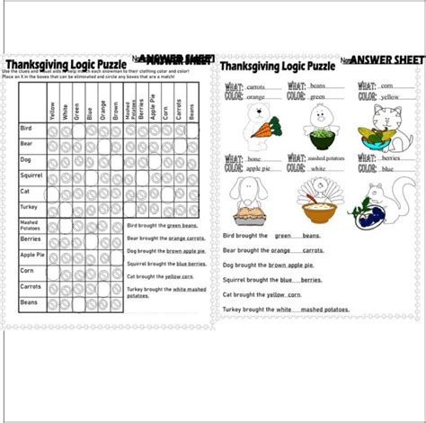 Thanksgiving Logic Puzzle Critical Thinking Skills Graph Visuals Math Worksheet Made By Teachers