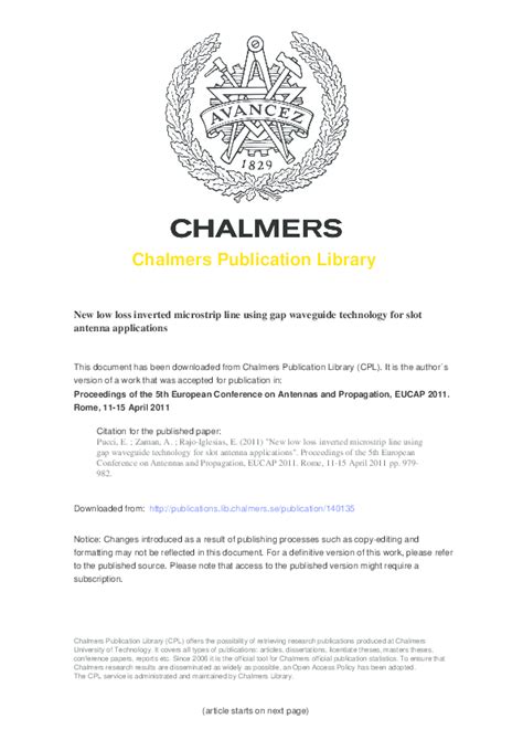 Pdf New Low Loss Inverted Microstrip Line Using Gap Waveguide Technology For Slot Antenna