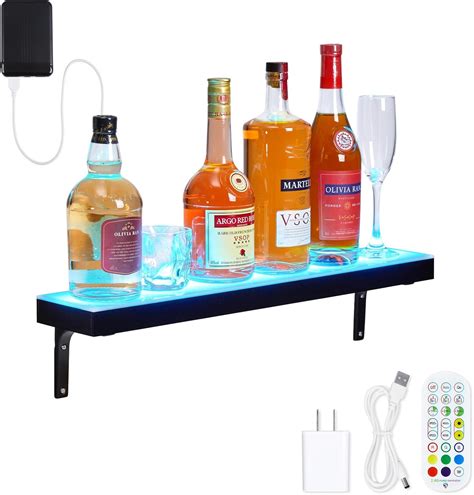 Garveetech Led Lighted Liquor Bottle Display Shelf 1 Step 24 Inch Remote And App