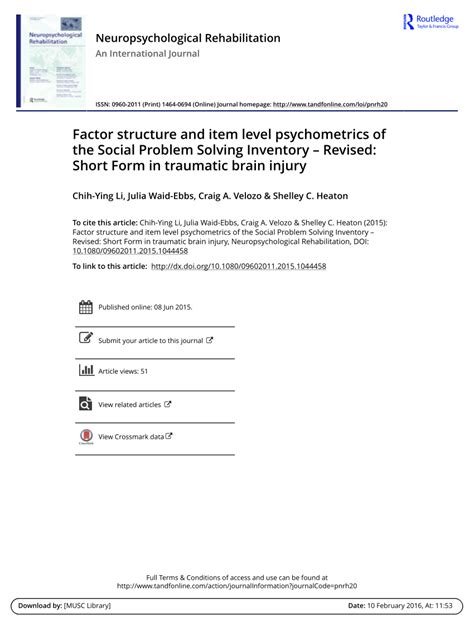 Pdf Factor Structure And Item Level Psychometrics Of The Social Problem Solving Inventory