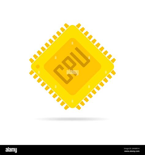 Yellow Chip Icon In Flat Design Simple Microchip Icon Microcircuit Flat Sign Vector