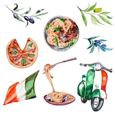 Italian Culture And Cuisine Watercolor Illustration Collection 3351208