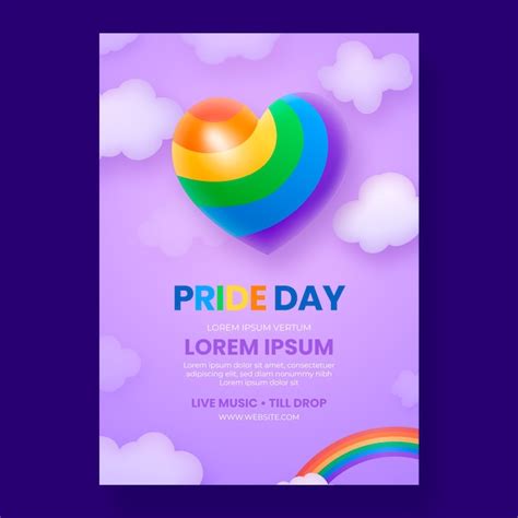 자부심의 달 축하를 위한 현실적인 수직 포스터 템플릿 무료 벡터