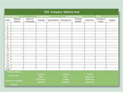 Excel Of Delivery Order Xlsx Wps Free Templates