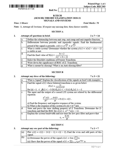 Signals And Systems 2020 21 Pdf Laplace Transform Signal Processing