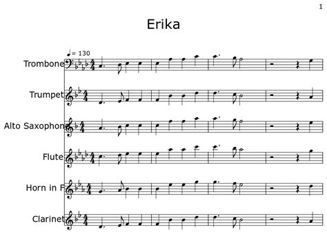 Erika Sheet Music For Trombone Trumpet Alto Saxophone Flute Horn