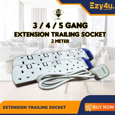 3Gang 4Gang 5Gang Extension Socket Trailing Socket With SIRIM 100 Full Copper Wire With Neon
