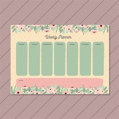 Planificador Semanal Con Marco Floral Rosado Vector Premium