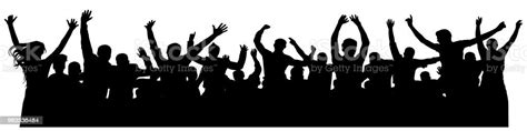 군중 쾌활 한 사람들이 실루엣 즐거운 한 군중 뮤지컬 콘서트 디스코에서 춤추는 젊은 사람들의 행복 한 그룹 스포츠 팬 박수 환호 흰색 바탕에 벡터입니다 춤 축 하 스타디움에