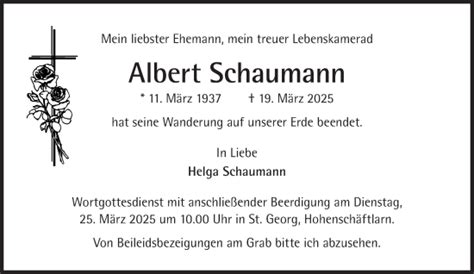 Traueranzeigen Von Albert Schaumann Sz Gedenken De