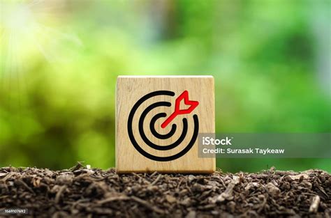 자연 배경의 나무 블록에 배치된 대상 아이콘입니다 비즈니스 성공 성장 투자 및 경제 개선의 개념 0명에 대한 스톡 사진 및 기타 이미지 Istock