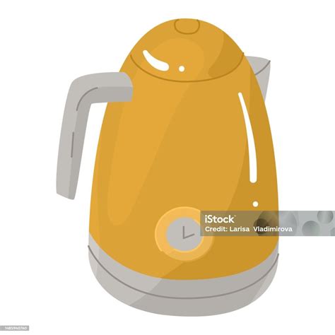 둥근 수온 표시기가 있는 복고풍 스타일의 금속 전기 주전자 물을 끓이고 음료를 따뜻하게 유지하는 장치 벡터 그림입니다 흰색 배경에 격리된 개체입니다 가정 생활에 대한 스톡
