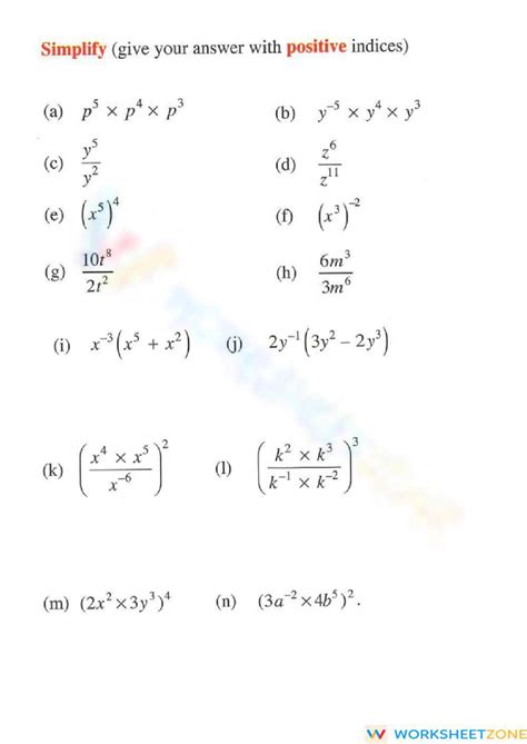Ww Aa Indices 10 Worksheet