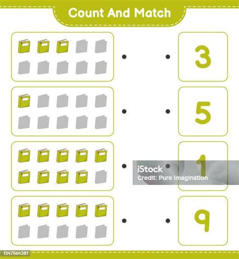 카운트 앤 매치 책 수를 계산하고 올바른 숫자와 일치합니다 교육 어린이 게임 인쇄 워크 시트 벡터 일러스트레이션 0명에 대한