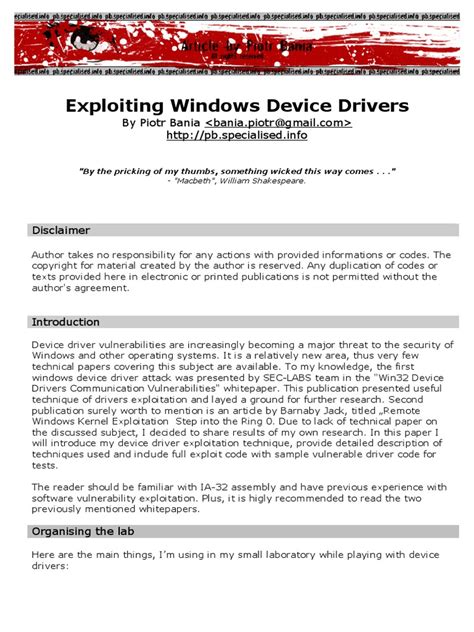 Exploiting Device Drivers Pdf Kernel Operating System Operating