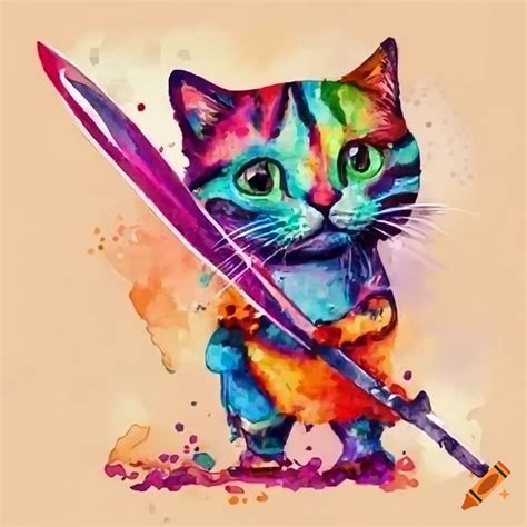Cat Holding A Sword In A Playful Drawing Style On Craiyon