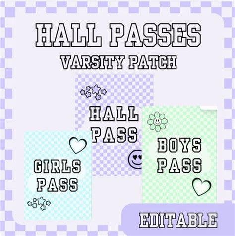Editable Varsity Patch Hall Passes Classroom Decor Canva Template
