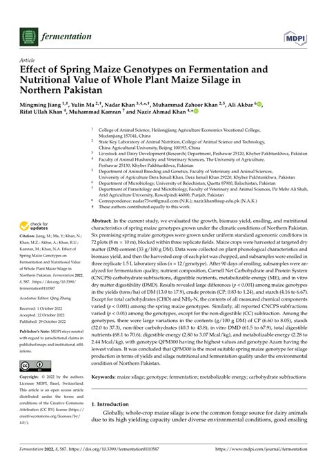Pdf Effect Of Spring Maize Genotypes On Fermentation And Nutritional