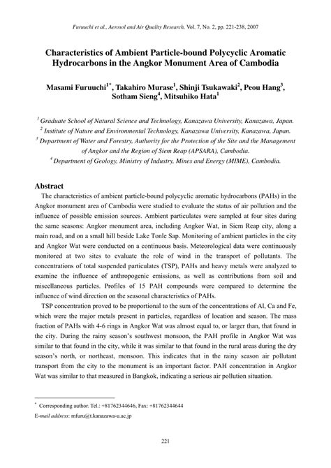 Pdf Characteristics Of Ambient Particle Bound Polycyclic Aromatic