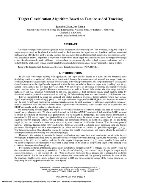 Pdf Target Classification Algorithm Based On Feature Aided Tracking