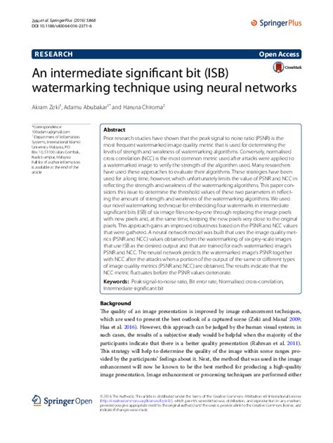 Pdf An Intermediate Significant Bit Isb Watermarking Technique Using Neural Networks