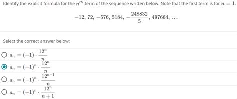 Identify The Explicit Formula For The Nth Term Of The Sequence Written
