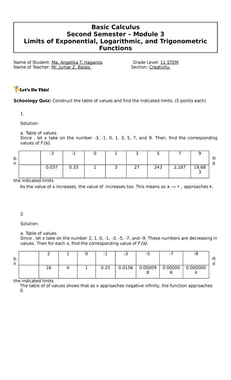 Basic Calculus 11 1 3 Name Of Babe Ma Angelika T Haganos Grade Level 11 STEM Name Of