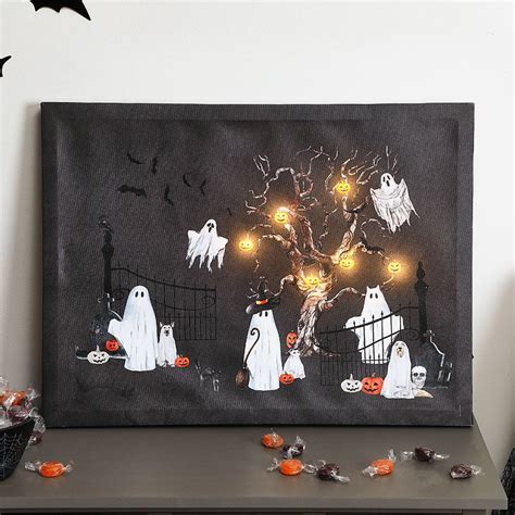 Halloween Canvas Wall Art Lighted Decor In Ghost Skeleton Or Reaper