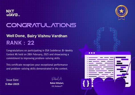 𝐂𝐞𝐥𝐞𝐛𝐫𝐚𝐭𝐢𝐧𝐠 𝐃𝐒𝐀 𝐂𝐨𝐝𝐞𝐕𝐞𝐫𝐬𝐞 𝐂𝐨𝐦𝐩𝐞𝐭𝐢𝐭𝐢𝐯𝐞 𝐂𝐨𝐝𝐢𝐧𝐠🎯 Vishnu Vardhan Bairy
