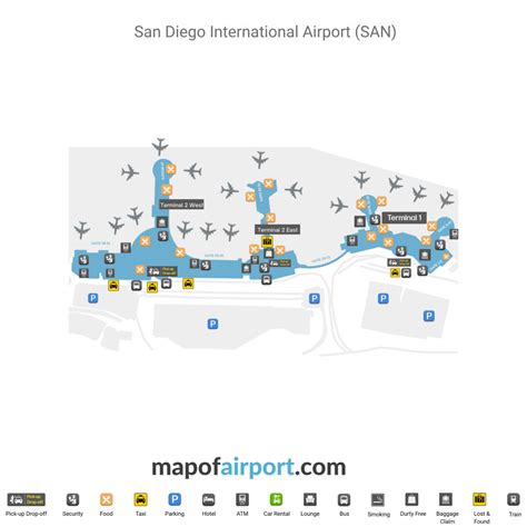 Map Of San Diego International Airport San Terminal 1 2 Maps