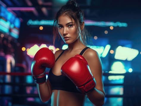 Premium Ai Image Cute Hot Woman Atlhete Boxing Pose